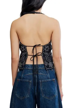 Free People Kenzie Embellished Crop Halter Top
