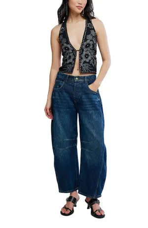 Free People Kenzie Embellished Crop Halter Top