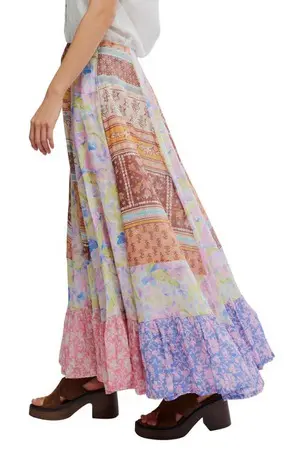 Free People Santa Eulalia Mix Print Maxi Skirt