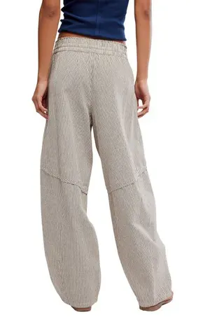 Free People Pinstripe Cotton Drawstring Pants - Ivory Combo