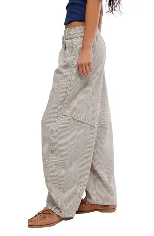 Free People Pinstripe Cotton Drawstring Pants - Ivory Combo