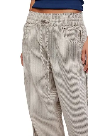 Free People Pinstripe Cotton Drawstring Pants - Ivory Combo