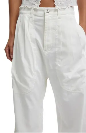Free People Clover Drop Crotch Pleated Poplin Pants - Tofu