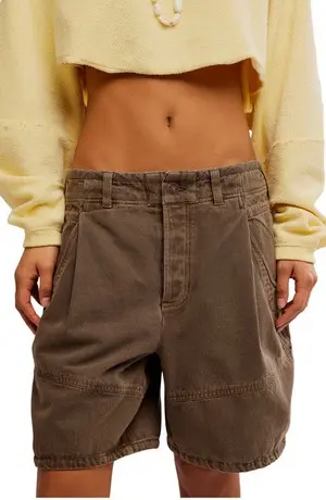 Free People Wild Rebel Barrel Shorts - Teak