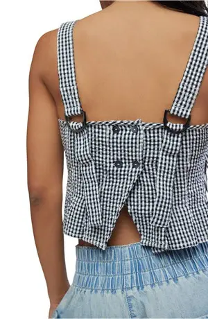 Free People Sunfaded Gingham Peplum Top - Black And White Comb