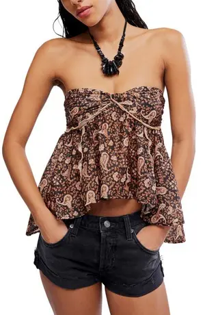 Free People Malia Floral Paisley Babydoll Top - Black Combo