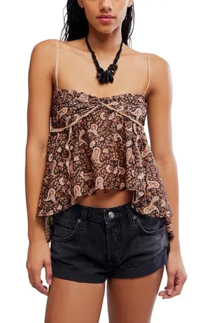 Free People Malia Floral Paisley Babydoll Top - Black Combo