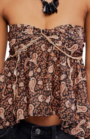 Free People Malia Floral Paisley Babydoll Top - Black Combo