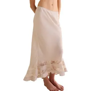 Free People Long Lost Lover Lace Detail Satin Slip Skirt - Tea
