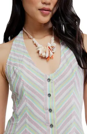 Free People Halterneck Striped Mini Dress With Button Front
