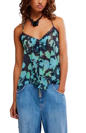 Free People Margaux Floral Print Camisole With Lace Trim