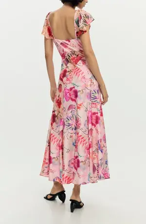 Desigual Floral Flutter Sleeve Chiffon Dress