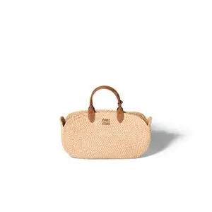 Miu Miu Raffia Top Handle Bag With Leather Accents