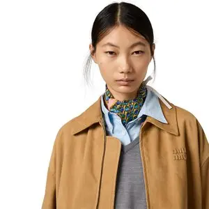 Miu Miu Suede Bomber Jacket With Lettering Logo
