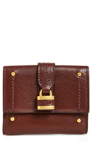 Chloé Mini Paddington Grained Leather Trifold Wallet Crafty Brown