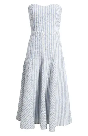 Lulus Karina Strapless Stripe Eyelet Midi Dress