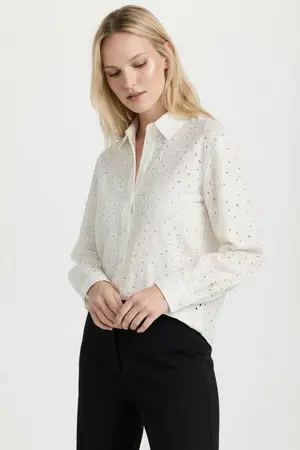 EXQUISE Marlee Broderie Anglaise Shirt - Ecru