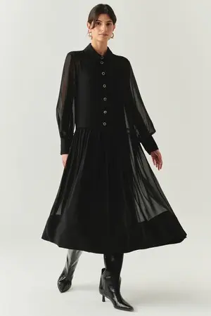 EXQUISE Long Sleeve Shirt Dress