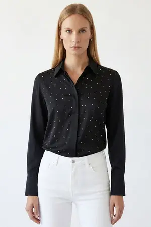 EXQUISE Corrie Embellished Long Sleeve Shirt