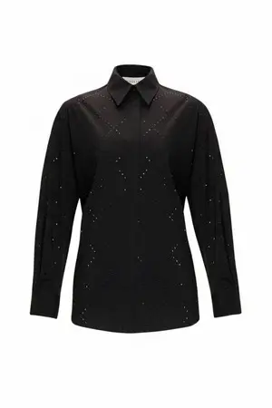 EXQUISE Stone Pattern Long Sleeve Cotton Shirt