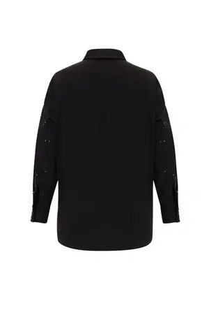 EXQUISE Stone Pattern Long Sleeve Cotton Shirt