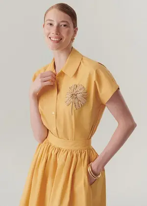 EXQUISE Short Sleeve Embellished Cotton Shirt