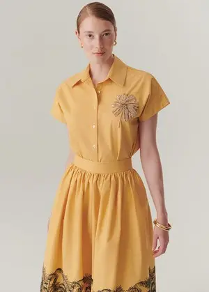 EXQUISE Short Sleeve Embellished Cotton Shirt
