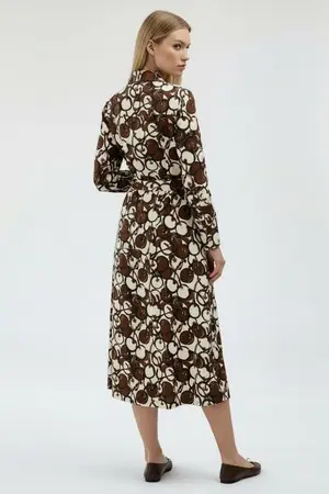 EXQUISE Long Sleeve Button-front Maxi Dress With Belt