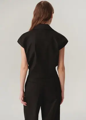 EXQUISE Embellished Tie-front Cotton Shirt