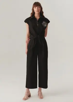 EXQUISE Embellished Tie-front Cotton Shirt