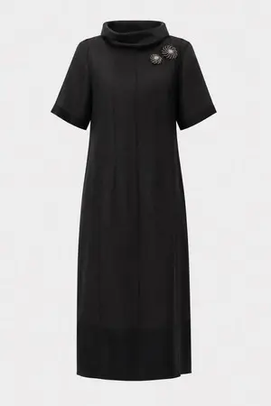 EXQUISE Midi Dress With High Neck And Long Sleeves