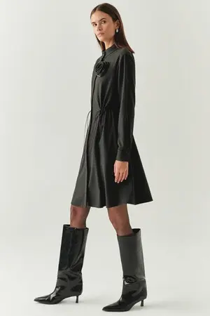 EXQUISE High Neck Long Sleeve Dress