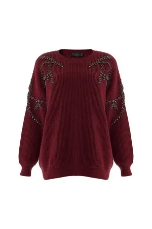 EXQUISE Grace Embroidered Crew Neck Long Sleeve Sweater