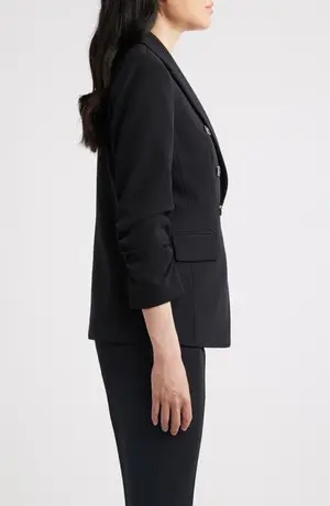 TAHARI ASL Double Breasted Ruched Blazer - Black