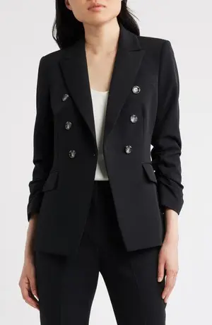 TAHARI ASL Double Breasted Ruched Blazer - Black