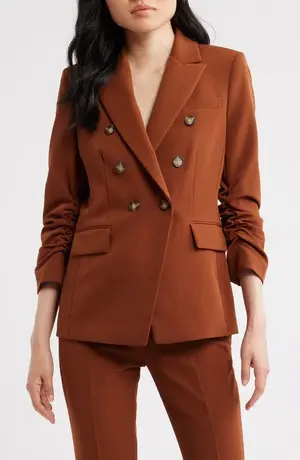 TAHARI ASL Double Breasted Ruched Blazer - Cinnamon