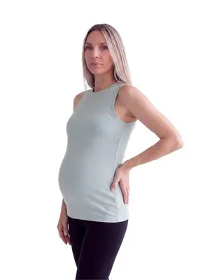 24SEVEN COMFORT APPAREL Maternity Ribbed Knit Round Neck Sleeveless Tank Top - Mint