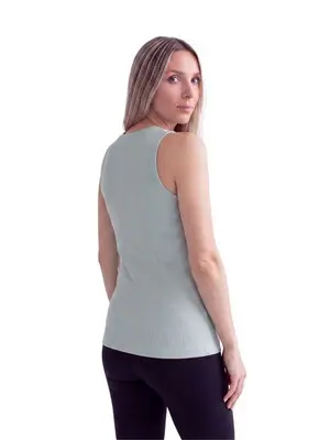 24SEVEN COMFORT APPAREL Maternity Ribbed Knit Round Neck Sleeveless Tank Top - Mint