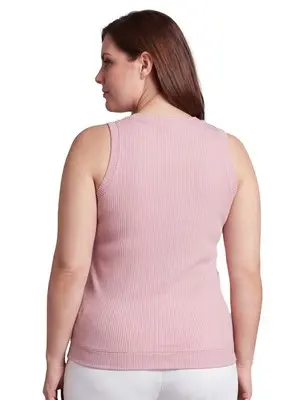 24SEVEN COMFORT APPAREL Sleeveless Ribbed Knit Round Neck Tank Top - Blush