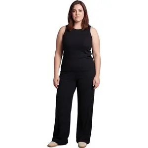 24SEVEN COMFORT APPAREL Ribbed Knit Tank Top And Wide Leg Pant Set - Black