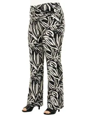 24SEVEN COMFORT APPAREL Abstract Print Foldover Waist Wide Leg Pants