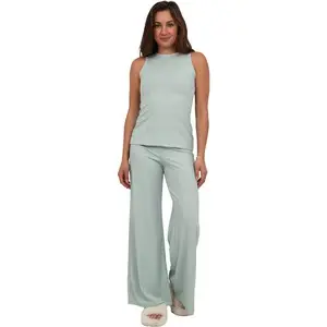 24SEVEN COMFORT APPAREL Ribbed Knit Tank Top And Wide Leg Pant Set - Mint