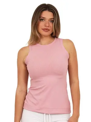 24SEVEN COMFORT APPAREL Sleeveless Ribbed Knit Round Neck Tank Top - Blush