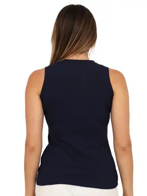 24SEVEN COMFORT APPAREL Sleeveless Ribbed Knit Round Neck Tank Top - Navy