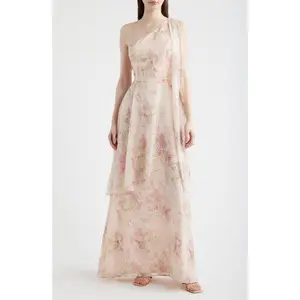 Lulus Amara Floral Print One-shoulder Gown