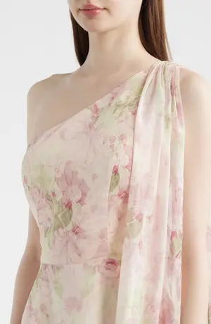 Lulus Amara Floral Print One-shoulder Gown