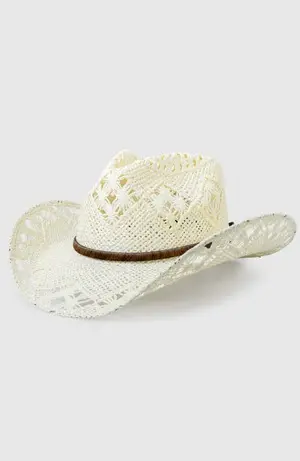 MANELA Twister Breeze Handwoven Straw Sun Hat - White/brown