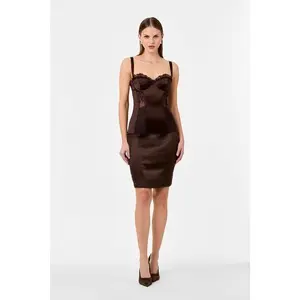NICHOLAS Dara Lace Trim Corset Top - Espresso