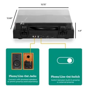 ELECTROHOME Vinyl Record Player Belt-drive Turntable, Built-in Preamp - Black