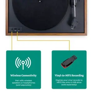 ELECTROHOME Vinyl Record Player, Belt-drive Turntable, Bluetooth - Teak